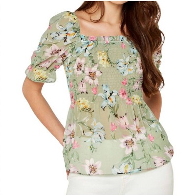 Women's Floral Smocked Blouse - Apricot : Target