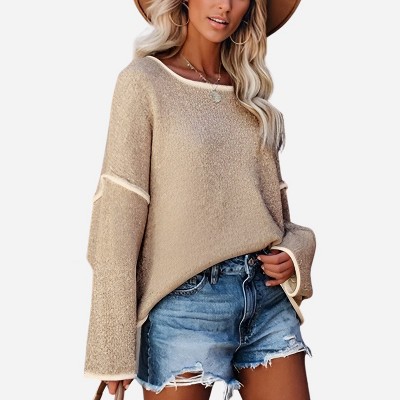 Women's Marled Knit Contrast Trim Sweater - Cupshe -Apricot : Target