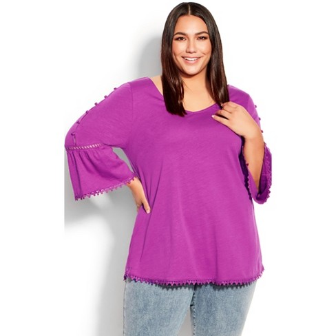 Evans | Women's Plus Size Crochet Split Sleeve Top - Clover - 26w/28w ...
