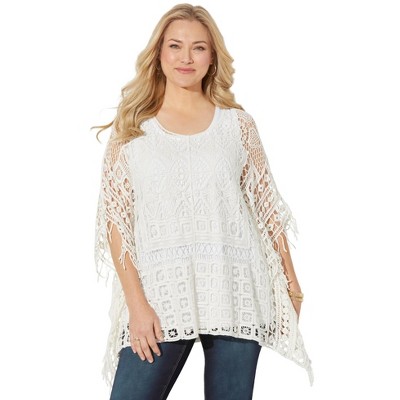 Catherines Women's Plus Size Openwork Fringe Duster - 4x/5x, Natural ...
