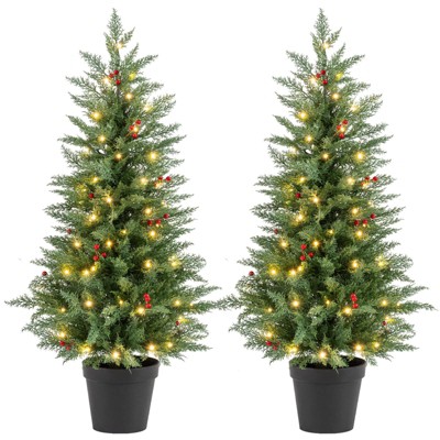 Costway 2 Packs 4 FT Pre-Lit Christmas Trees with Warm White LED Lights ...