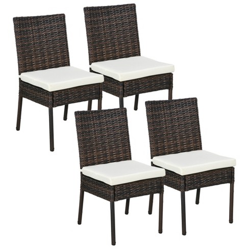 Outsunny 4 Outdoor Dining Chairs, Cushioned Patio Wicker Dining Chairs ...