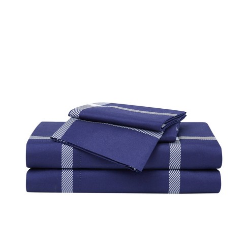 King Printed Windowpane Sheet Set Navy - Truly Soft : Target