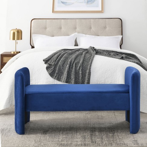 Donna 52" Large Storage Upholstered Blue Velvet Bench With Solid Wood ...