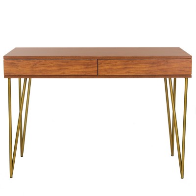 Benga 3 Drawer Writing Desk Light Walnut/gold - Mibasics : Target