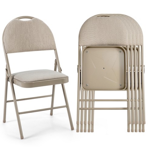 Costway Set Of 6 Folding Chairs Fabric Upholstered Padded Seat Metal ...