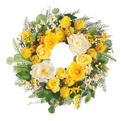 Collections Etc Colorful Butterfly Fern Floral Hanging Wreath : Target