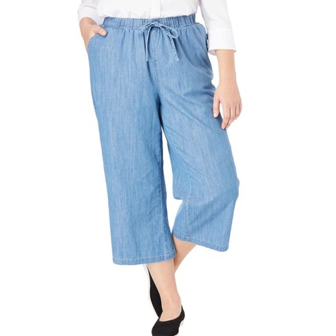 Woman Within Women's Plus Size Drawstring Denim Capri - 24 W, Light ...