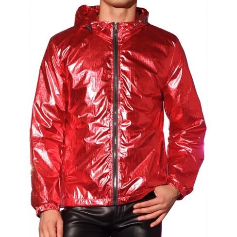 Lars Amadeus Men's Drawstring Hooded Zipper Party Club Metallic ...