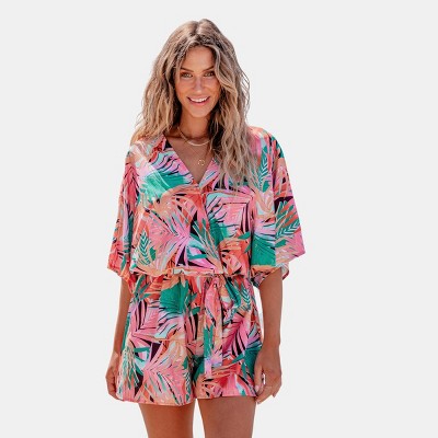 Women's Lace Up Leopard Print Romper - Cupshe-s-green : Target