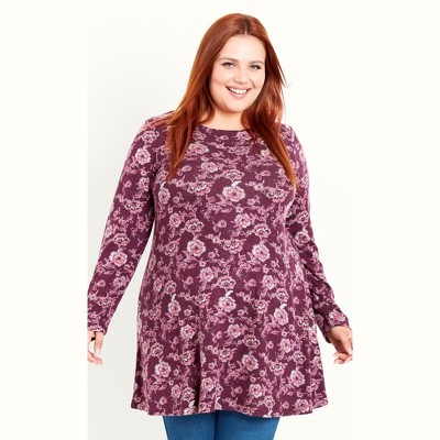 Evans | Women's Plus Size Floral Tunic - Red - 26w/28w : Target