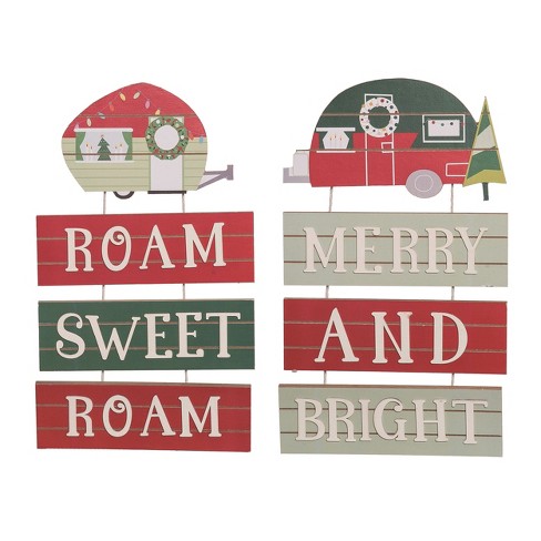 Transpac Mdf Camper Christmas Layered Slatted Wall Décor Set Of 2 ...