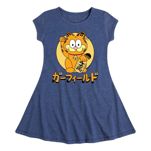 Garfield Lucky Cat Fit & Flair Cap Sleeve Dress - Heather Navy - 6t ...