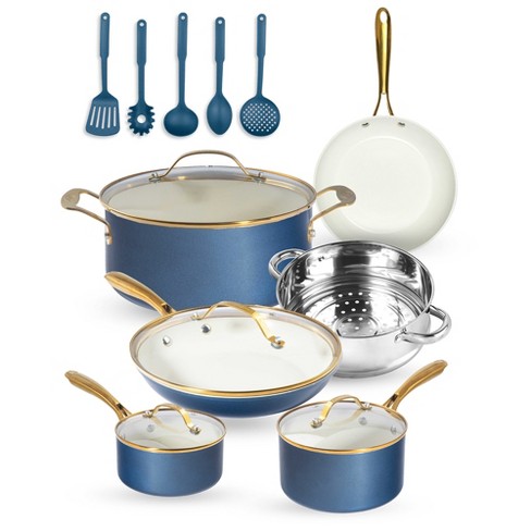 Gotham Steel Navy 15 Piece Ultra Nonstick Ceramic Cookware Set With ...