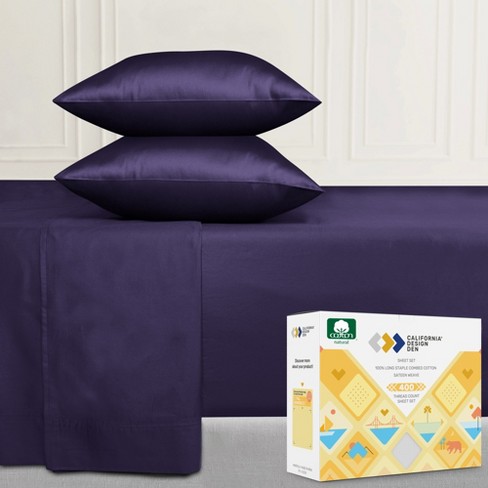 Dark Purple Queen Sheet Set - 100% Pure Cotton Sateen Weave, 400 Thread ...