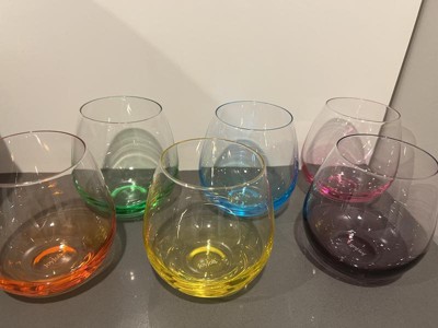 Joyjolt Hue Colored Stemless Wine Glass-set Of 6 Colorful Red Or White ...