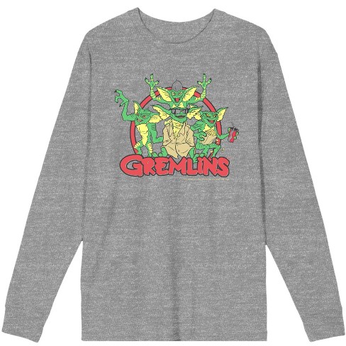 Gremlins Red Circle Logo Adult Heather Gray Crew Neck Long Sleeve Tee ...
