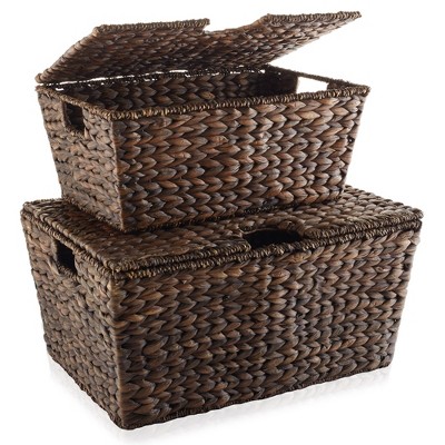 Casafield Set Of 2 Water Hyacinth Lidded Storage Baskets (medium/large ...