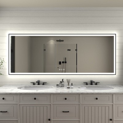 Exbriteusa Framed Led Lighted Bathroom Mirror, Apex-noir, 84"w X 32"h ...