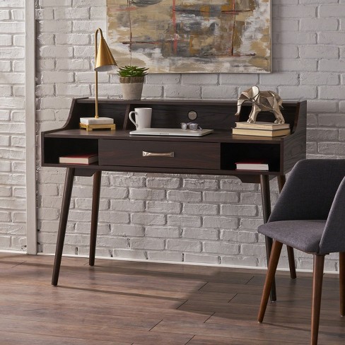 Walnut Study Table For Students Wooden Writing Desk With Drawers Modern ...