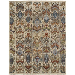 Ivory Blue and Brown Wool Ikat Hand Knotted Area Rug With Fringe : Target