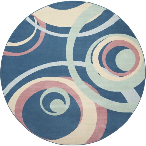 Nourison Grafix 8'xround (8' Round) Blue Multi Colored Area Rug Retro ...