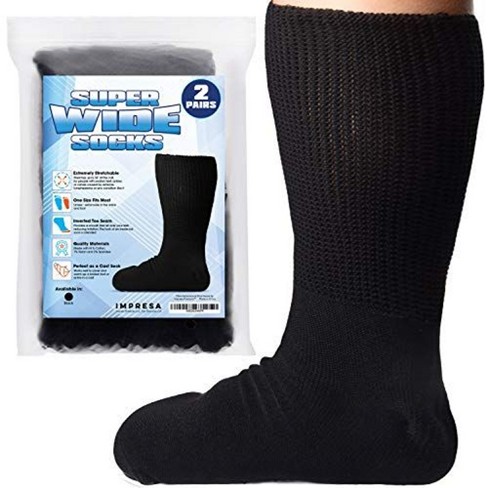 Extra Wide Socks For Adults - 2 Pairs - Ideal For Lymphedema, Swollen ...