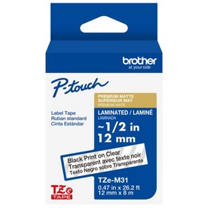 Brother P-Touch TZeM31 Black on Premium Matte Clear Label Tape: 1/2in x ...