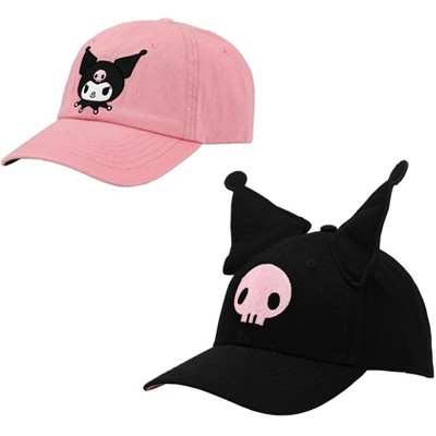 Kuromi Cuffed Knitted Embroidered Logo With 3d Plush Horns Beanie Hat ...