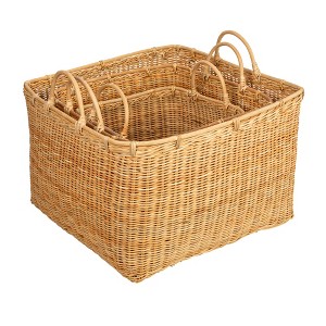 Storied Home Square Rattan Baskets with Handles, Natural, Set of 3 : Target
