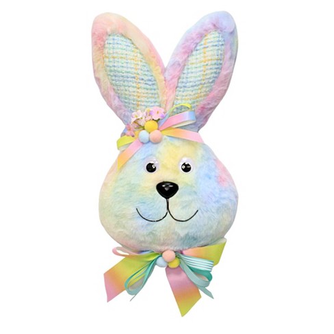 14.5 Inch Hanging Bunny Head With Bow Rabbit Tie-dyed Fabric Figurines ...