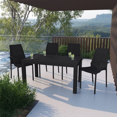 Leisuremod Kent Modern Outdoor Plastic Dining Arm Chair Set Of 4 In ...