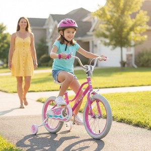 16 Inch Kids Bike with Training Wheels for Girls Ages 4-7 Pink ...