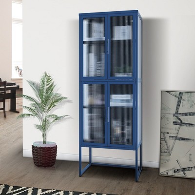 Lovmor 4-door Tempered Glass Cabinet With 4 Glass Doors Adjustable ...