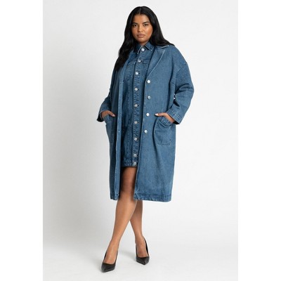 Eloquii Women's Plus Size Denim Overcoat - 16, Medium Wash Denim : Target