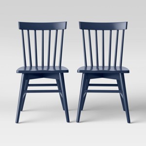 Set Of 2 Windsor Dining Chair Dark Blue Threshold Rubberwood Frame Farmhouse Style Wood Legs Target