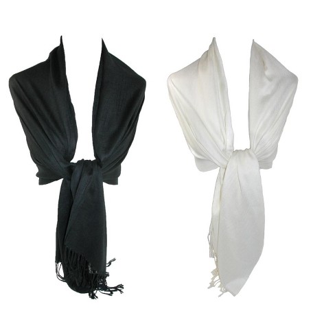 Ctm Women's Pashmina Shawl Wrap Scarf (pack Of 2), Black/white : Target