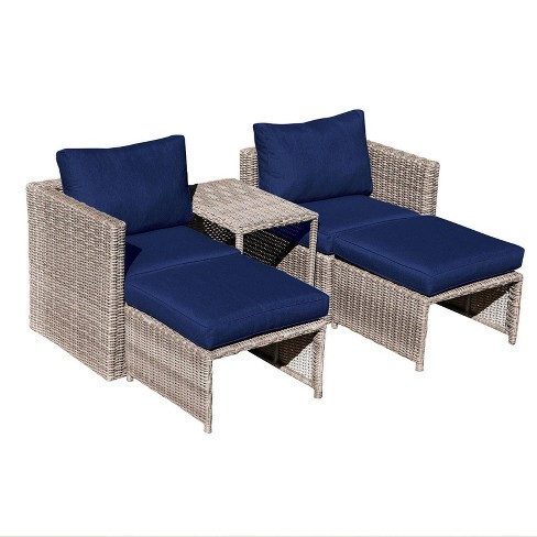 Sunsitt 5pc Steel Wicker Outdoor Patio Balcony Set Navy Blue : Target