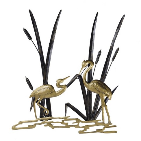 Two Gossiping Cranes Metal Wall Decor Gold - Stylecraft: Coastal Iron ...
