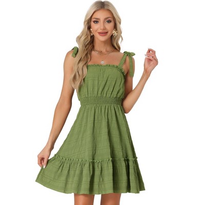 Allegra K Women's Summer Tie Strap Sleeveless Smocked Waist A-line ...