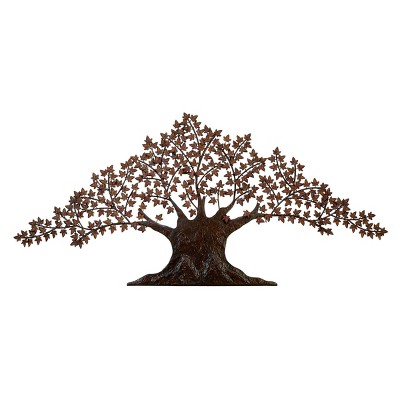 Metal Tree Indoor Outdoor Wall Decor With Leaves Dark Brown - Olivia ...