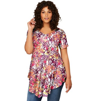 Roaman's Women's Plus Size V Neck Ultra Drape Swing Tunic - 14/16 ...