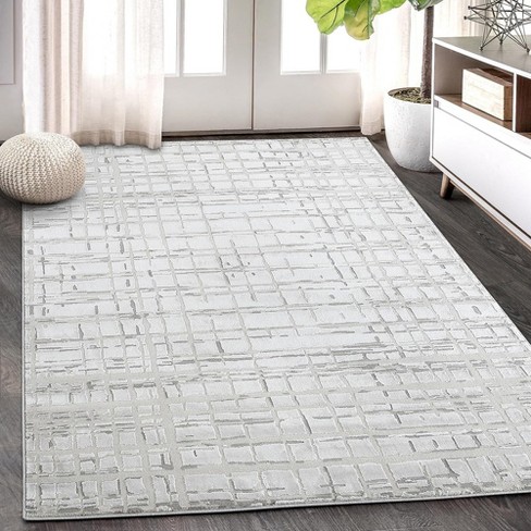 Modern Abstract Plaid Rugs, Non-slip Jute Backing, Beige, Rectangular ...