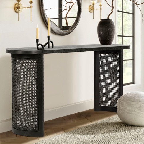 Ao Dai 60 Oval Rectangle Black Console Table,breathable Rattan Double ...