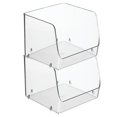Mdesign Stackable Plastic Food Storage Bin, Open Front, 2 Pack - Clear ...