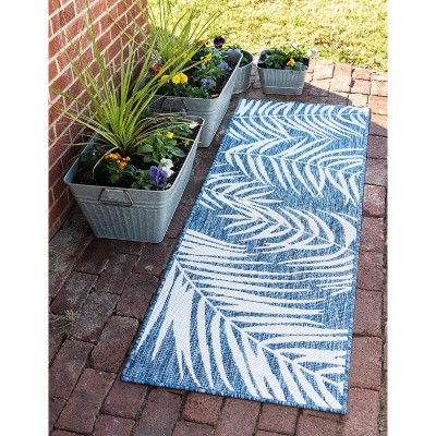 Unique Loom 2' 0 X 6' 1 Runner Indoor/outdoor Botanical Blue Runner Rug ...