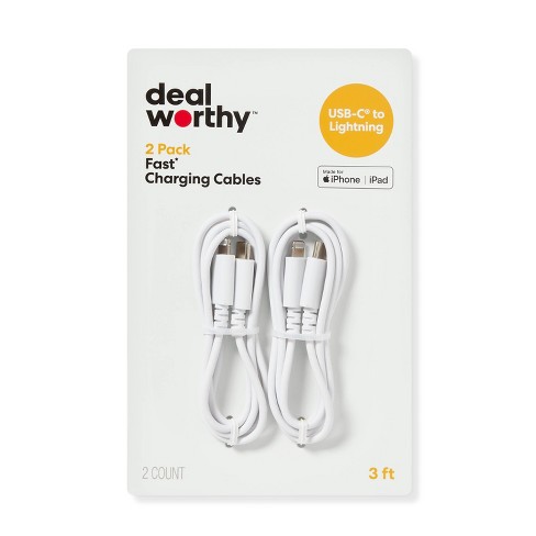 3' Lightning To Usb-c 2pk Charging Cable - Dealworthy™ White : Target