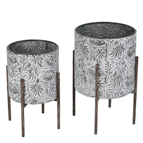 Luxenhome Set Of 2 Coastal Distressed White And Gray Metal Cachepot ...