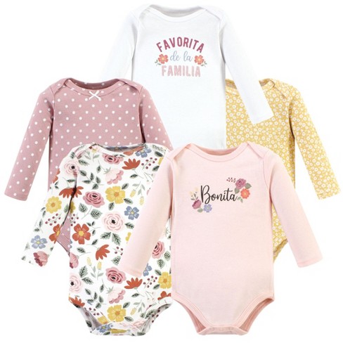 Hudson Baby Infant Girl Cotton Long-sleeve Bodysuits, Bonita 5 Pack ...