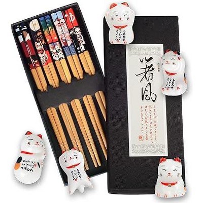 Meant2tobe Cat Chopsticks And Chopstick Holder-black : Target